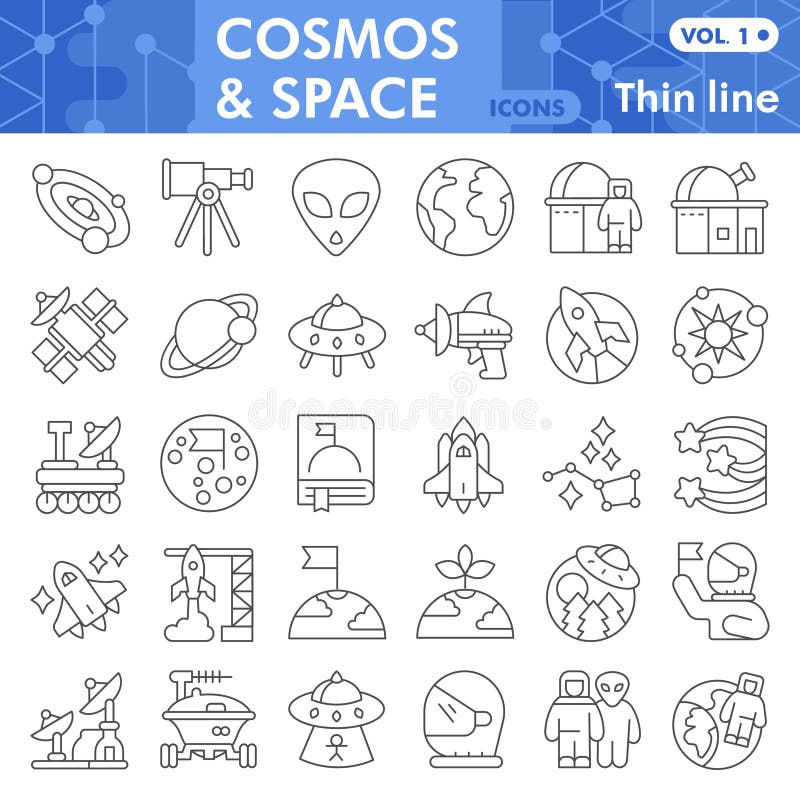 Cosmos Symbols Collection or Sketches. Space Exploration Theme Bar in ...