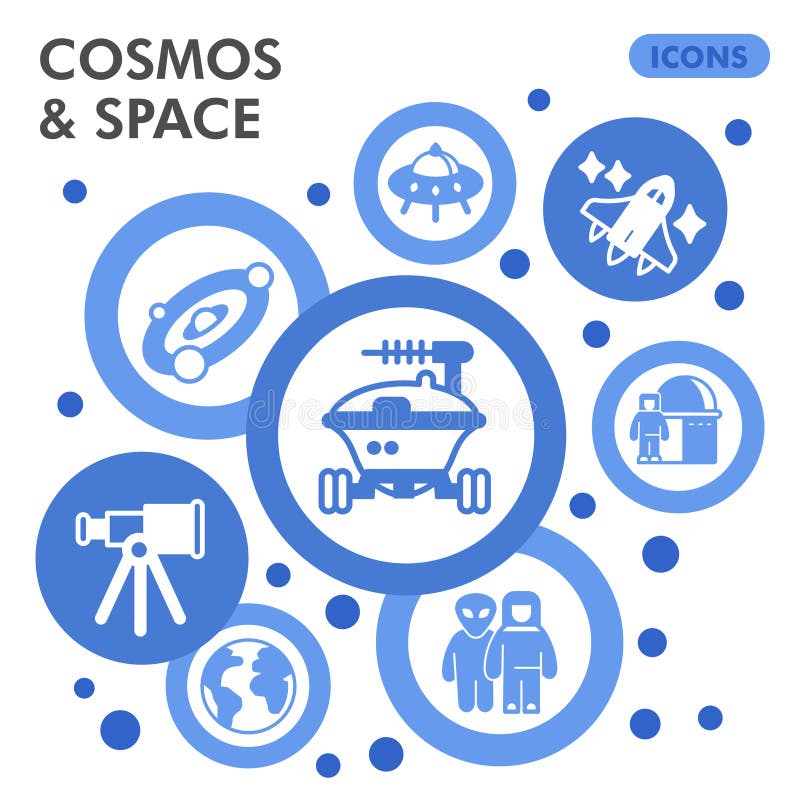 Cosmos Symbols Collection or Sketches. Space Exploration Theme Bubbles ...