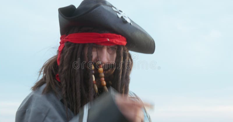 Cosplay, Image of Cute Pirate in Hat with Dreadlocks, Mustache, Beard ...