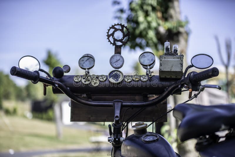 Cosplay Steampunk bike stock image. Image of motorcycle - 188390149