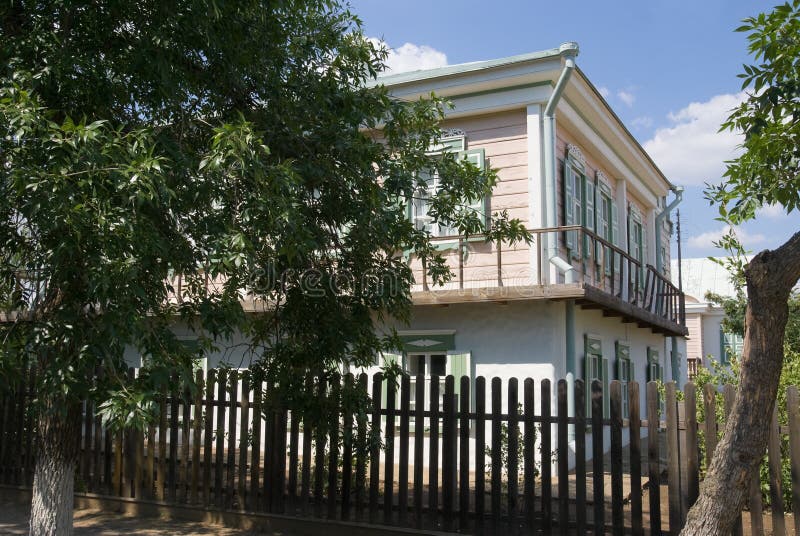 Cossack House in Veshenskaia Stock Photo - Image of balcony, clouds ...