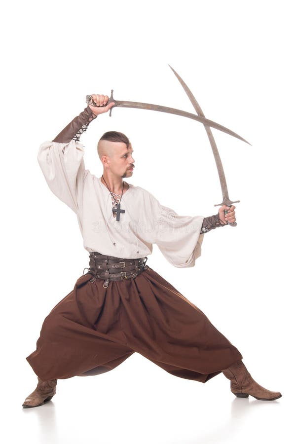 One Cossack in White Background. Isolated, Costume, Uniform, Warrior ...