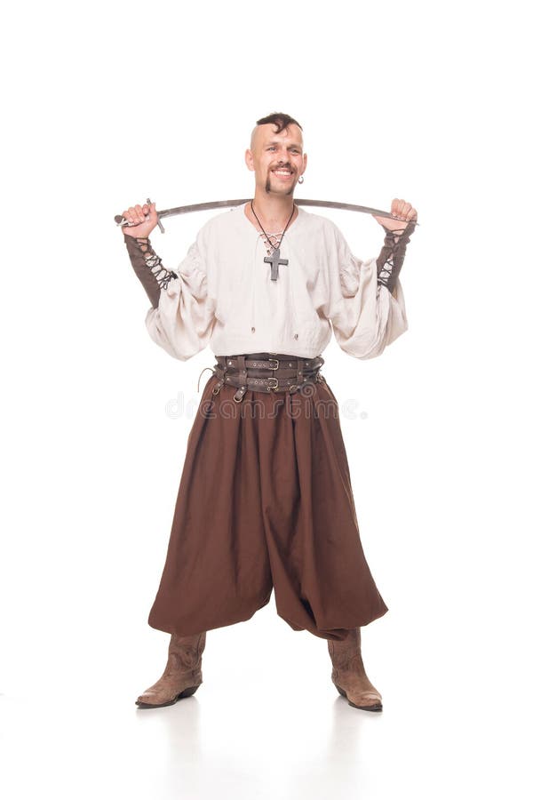 One Cossack in White Background. Isolated, Costume, Uniform, Warrior ...