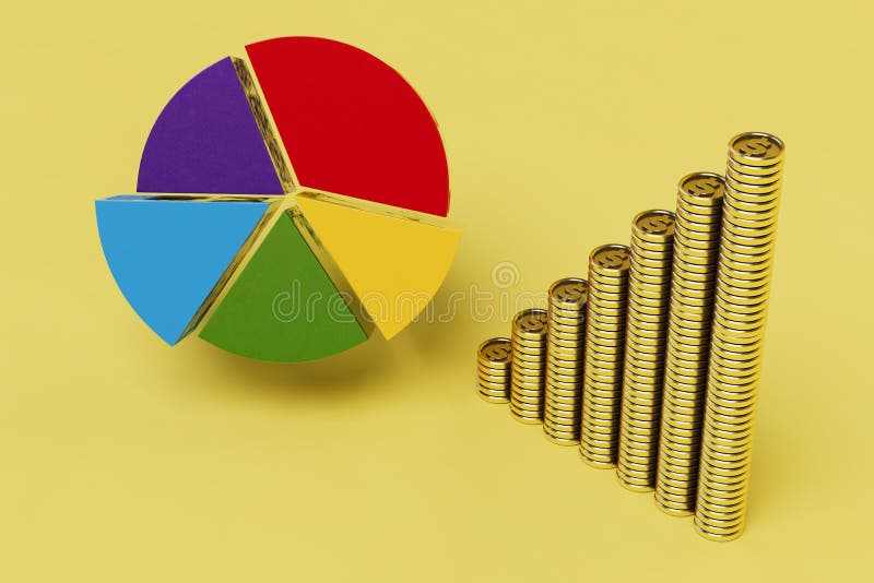 Cost Chart. Chart Sectors of Different Colors and Stacks of Dollar ...