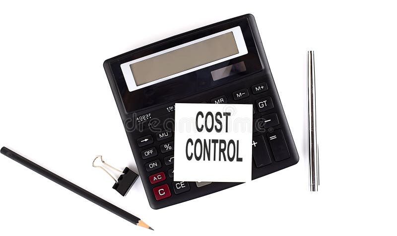 COST CONTROL Text on Sticker on Diagram with Magnifier and Calculator ...