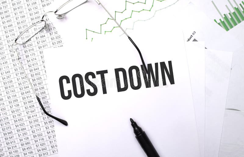 Cost Down Words and Pie Chart Stock Image - Image of management, green ...