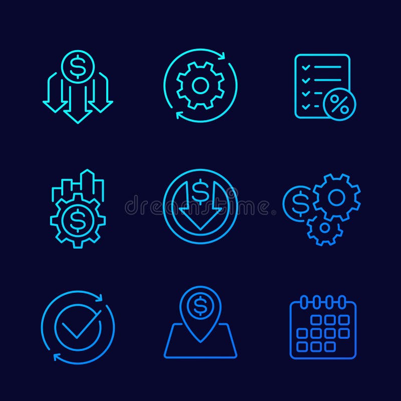 Cost Effective and Financial Efficiency Line Icons Stock Vector ...