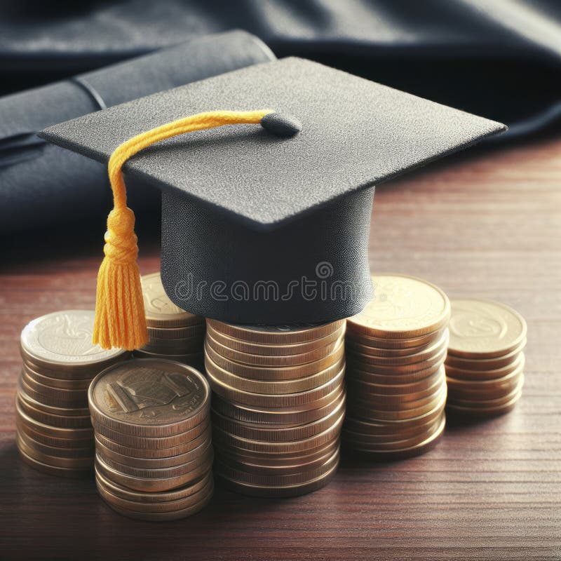 Cost of Higher Education. Graduation Cap on a Stack of Coins Stock ...
