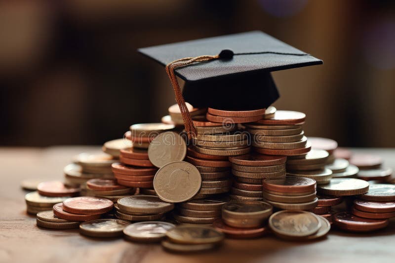 Cost of Higher Education. Graduation Cap on a Stack of Coins Stock ...