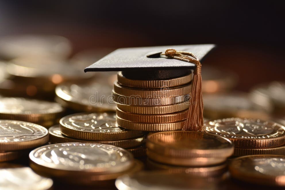 Cost of Higher Education. Graduation Cap on a Stack of Coins Stock ...