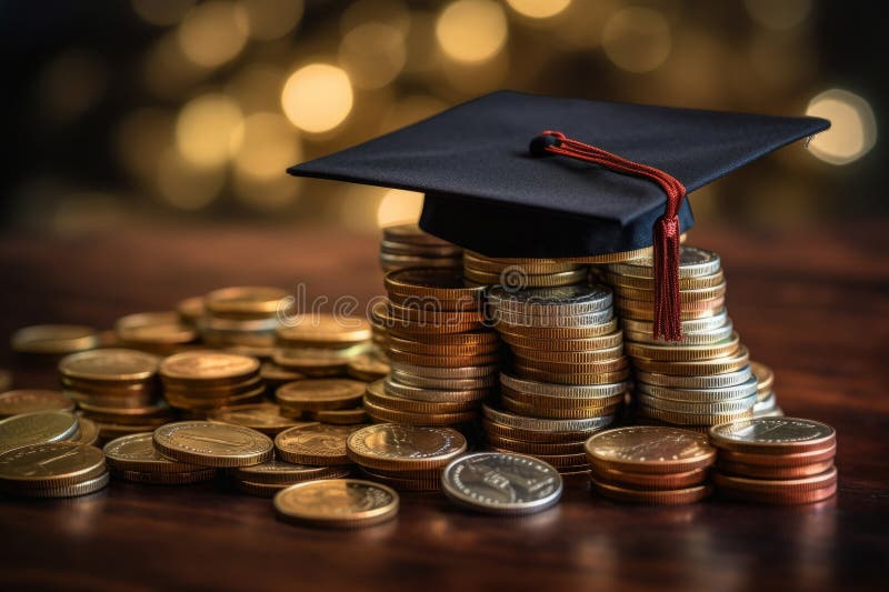 Cost of Higher Education. Graduation Cap on a Stack of Coins Stock ...