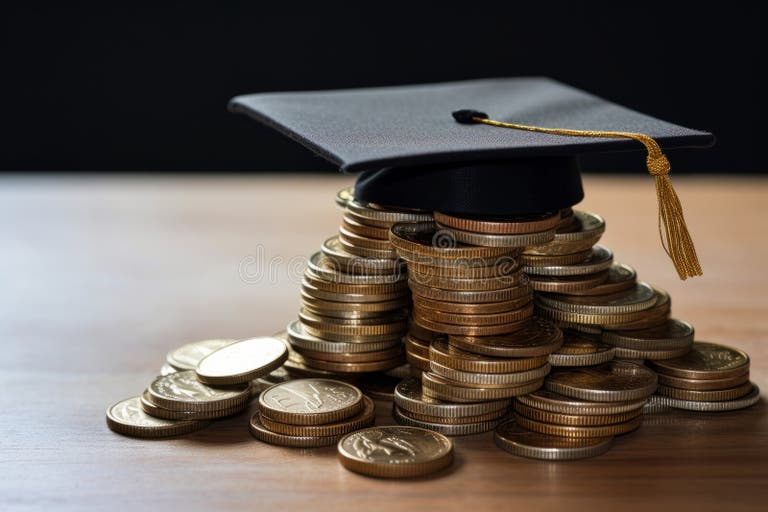 Cost of Higher Education. Graduation Cap on a Stack of Coins Stock ...