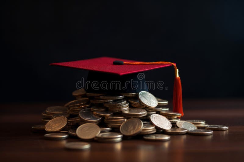 Cost of Higher Education. Graduation Cap on a Stack of Coins Stock ...