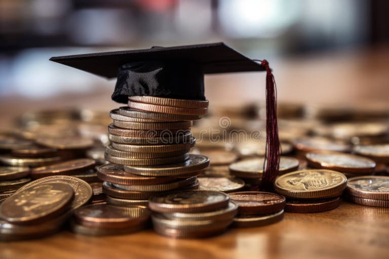 Cost of Higher Education. Graduation Cap on a Stack of Coins Stock ...