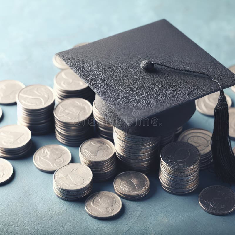 Cost of Higher Education. Graduation Cap on a Stack of Coins Stock ...