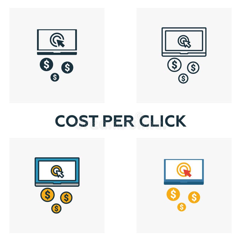 Cost Per Click Icon Set. Four Elements in Diferent Styles from Content ...