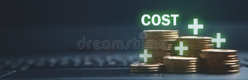 Cost with a Plus Symbols and Coins Stock Photo - Image of business ...