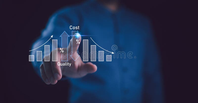 Cost and Quality Control, Businessman Touches a Digital Chart of the ...