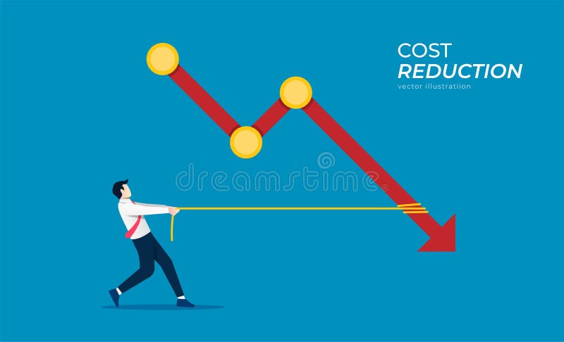 Cost Reduction Concept with Businessman Pulls a Rope Symbol Stock ...