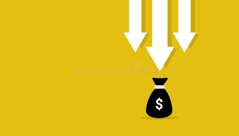 Cost Reduction Concept. Front View of Money and Down Arrow, Vector ...
