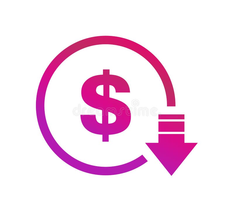 Cost Reduction- Decrease Dollar Icon. Vector Symbol Image Isolated on ...