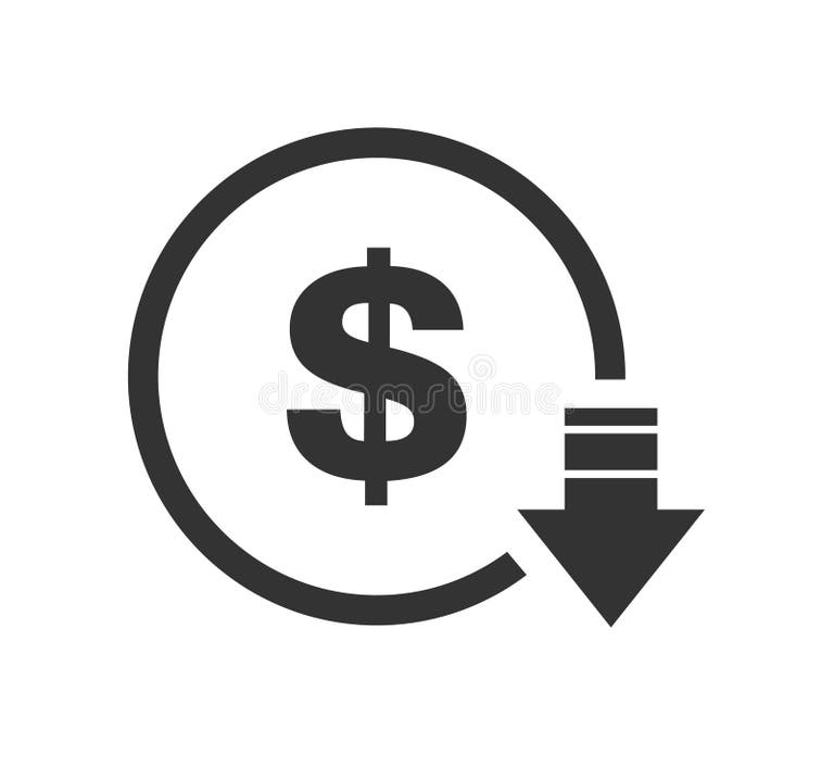 Cost Reduction- Decrease Dollar Icon. Vector Symbol Image Isolated on Background Stock Vector ...