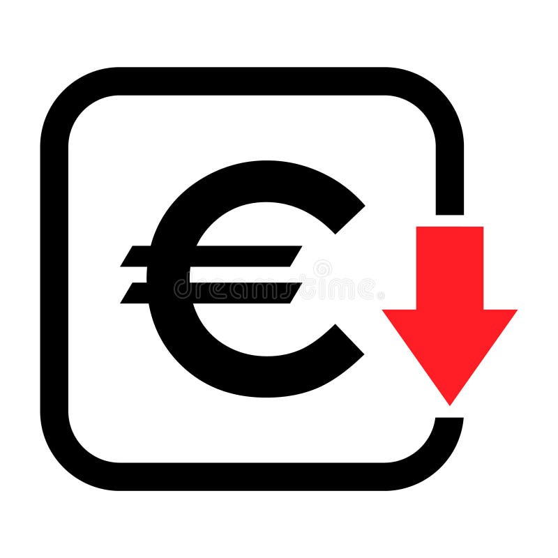 Cost Reduction- Decrease Euro Icon. Vector Symbol Isolated on Background Stock Vector ...