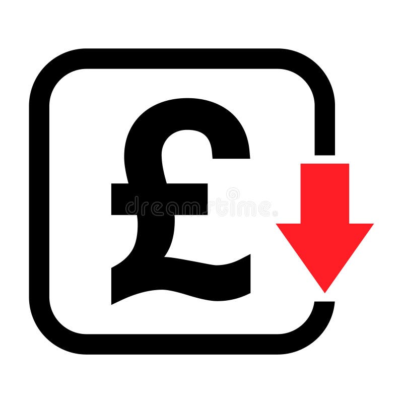 Cost Reduction- Decrease Pound Icon. Vector Symbol Isolated on Background Stock Vector ...