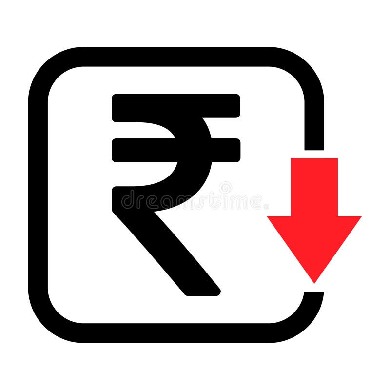 Cost Reduction- Decrease Rupee Icon. Vector Symbol Isolated on Background Stock Vector ...