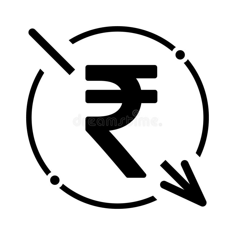 Cost Reduction- Decrease Rupee Icon. Vector Symbol Isolated on Background Stock Illustration ...