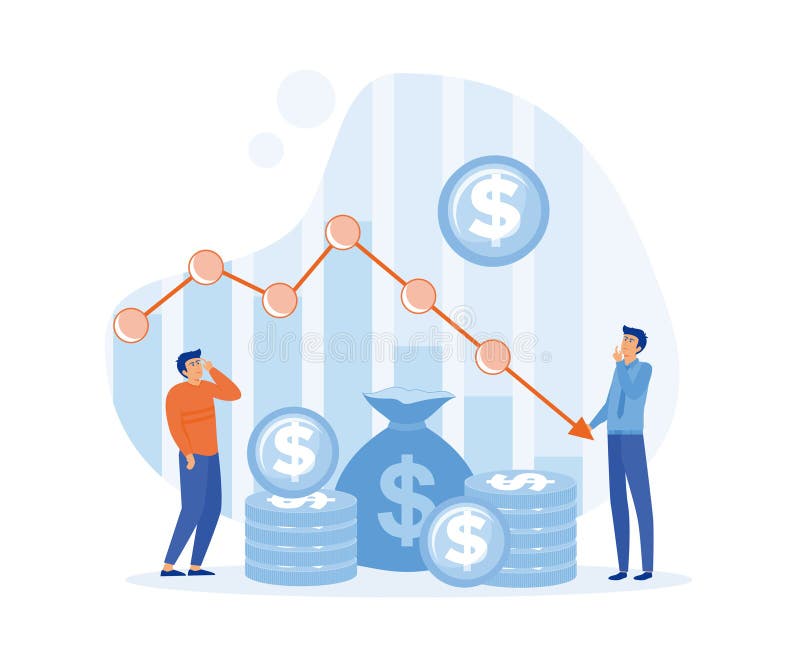 Cost Reduction Illustration Concept with Tiny People. Sales Decline ...