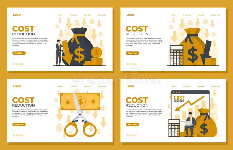 Cost Reduction Landing Page Template Flat Vector Illustration Web Page ...