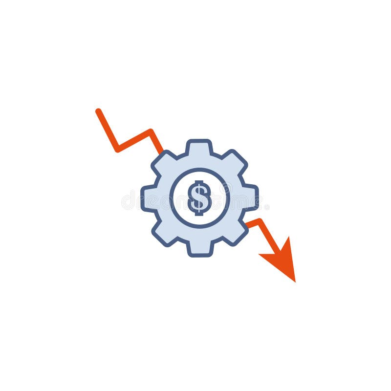 Cost Reduction Vector Icon on Blue Background. Flat Image with Long ...