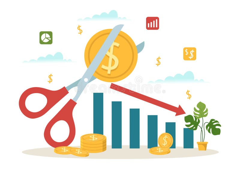 Cost Reduction Vector Illustration with Decrease, Price Minimising or Falling Rate of Profit in ...