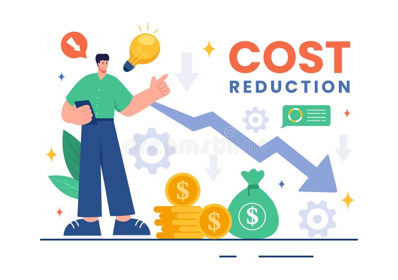 Cost Reduction Vector Illustration Depicting Decrease, Price Minimization, or Falling Profit ...