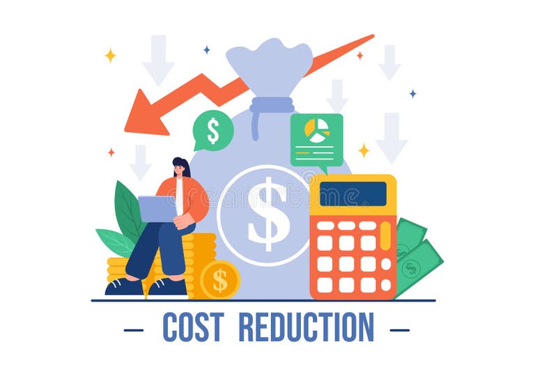 Cost Reduction Vector Illustration Depicting Decrease, Price Minimization, or Falling Profit ...
