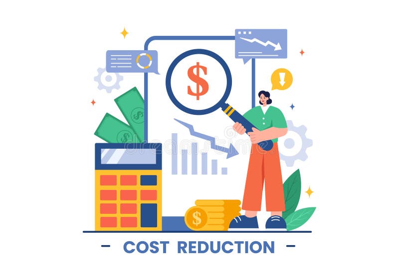 Cost Reduction Vector Illustration Depicting Decrease, Price Minimization, or Falling Profit ...