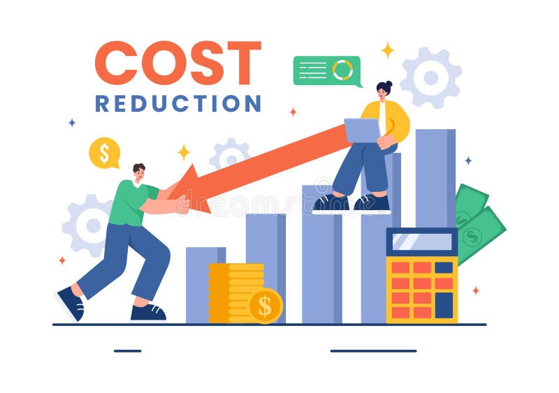 Cost Reduction Vector Illustration Depicting Decrease, Price ...