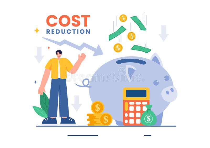 Cost Reduction Vector Illustration Depicting Decrease, Price Minimization, or Falling Profit ...
