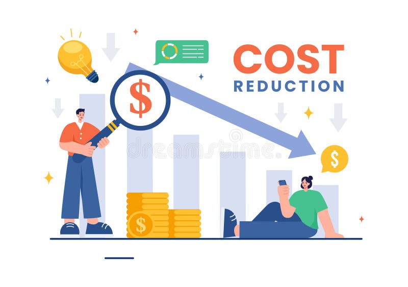Cost Reduction Vector Illustration Depicting Decrease, Price ...