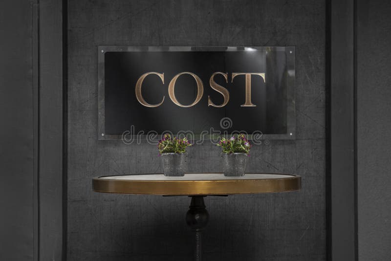 Cost sign board on wall stock image. Image of panel - 169769927