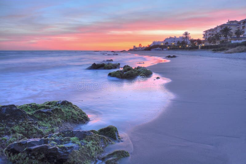 Costa Del Sol Beautiful Sunset Stock Image - Image of sunset, sand ...