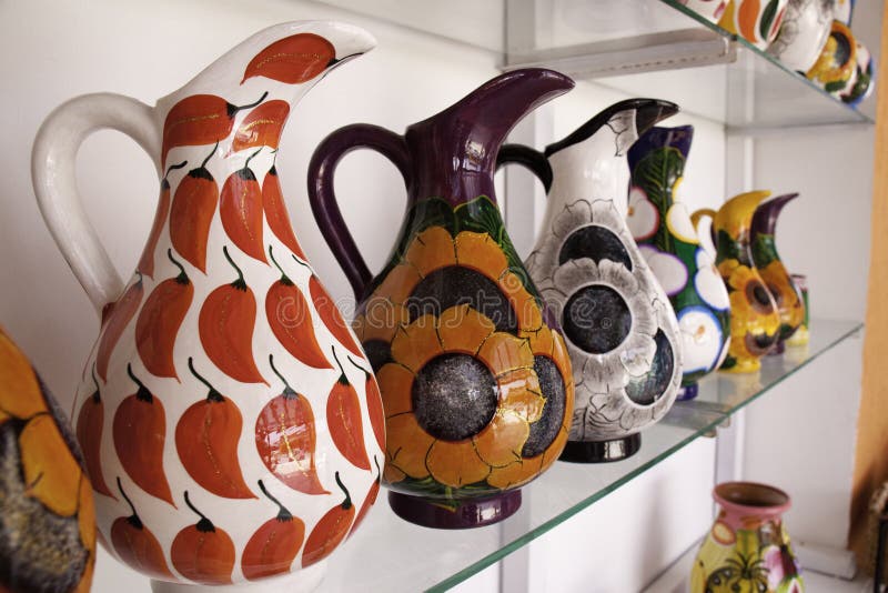 Costa Maya Mexico - Bright Colorful Pitchers! Stock Photo - Image of ...