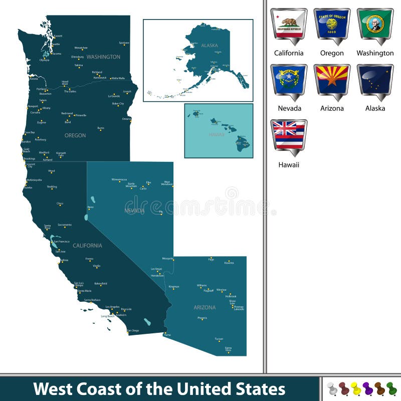 Costa Oeste Do Estados Unidos Ilustração do Vetor - Ilustração de unido ...