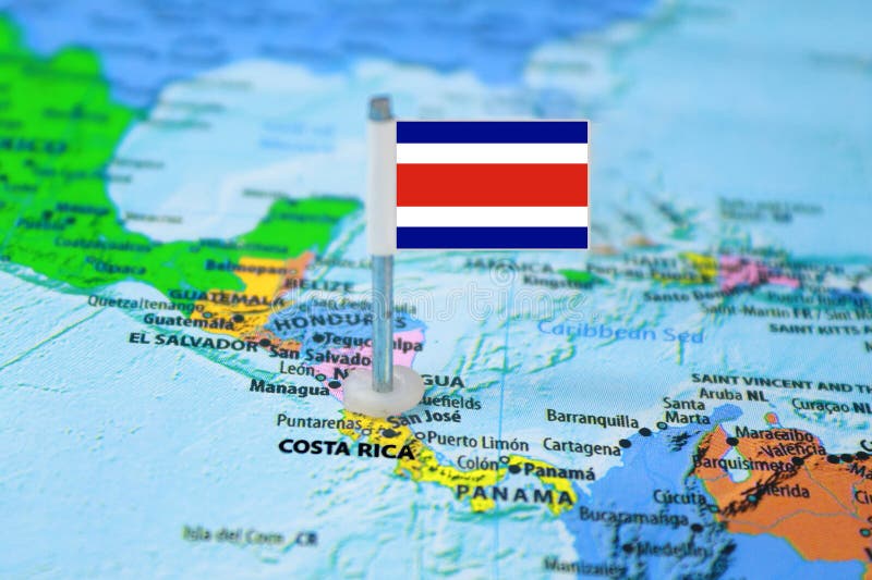 Costa Rica Flag on a Map, Focus on the Costa Rica Flag Stock Image ...