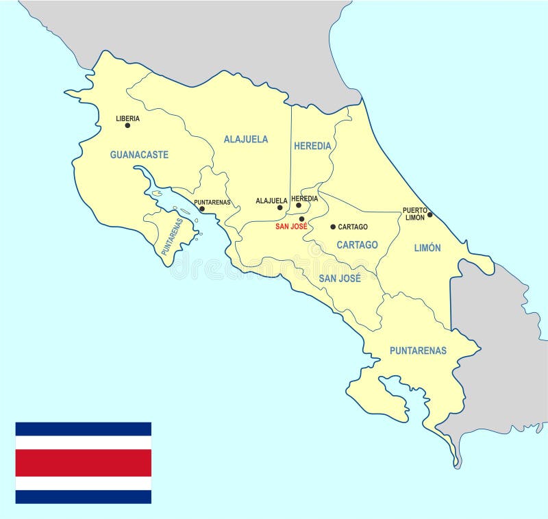 Costa Rica Map en Steden vector illustratie. Illustratie bestaande uit ...