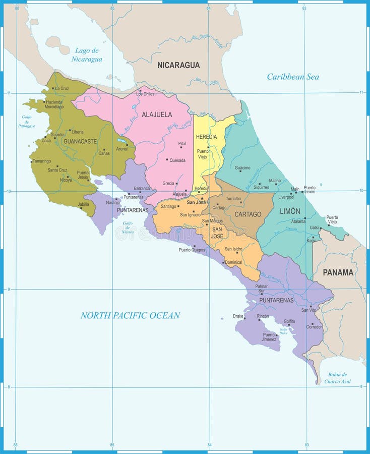Costa Rica Map - Ejemplo Detallado Del Vector Stock de ilustración ...