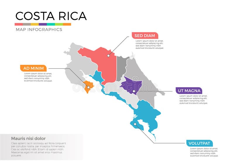 Costa Rica Map Infographics Vector Template with Regions and Pointer ...
