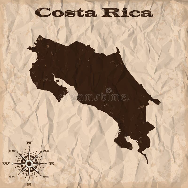 Costa Rica Old Map with Grunge and Crumpled Paper. Vector Illustration ...