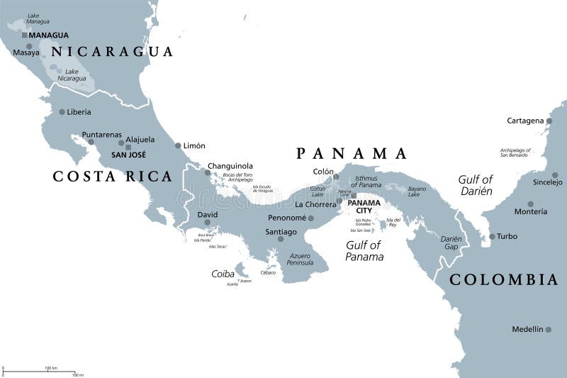 Panama Canal, Political Map and Schematic Diagram of Locks and Passages ...